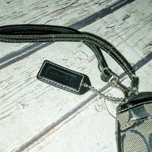 Coach | Bags | Coach Black Gray Signature Stripe Large Wristlet | Poshmark